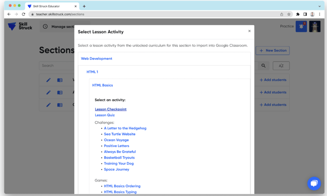 Google Classroom Integration with Skill Struck